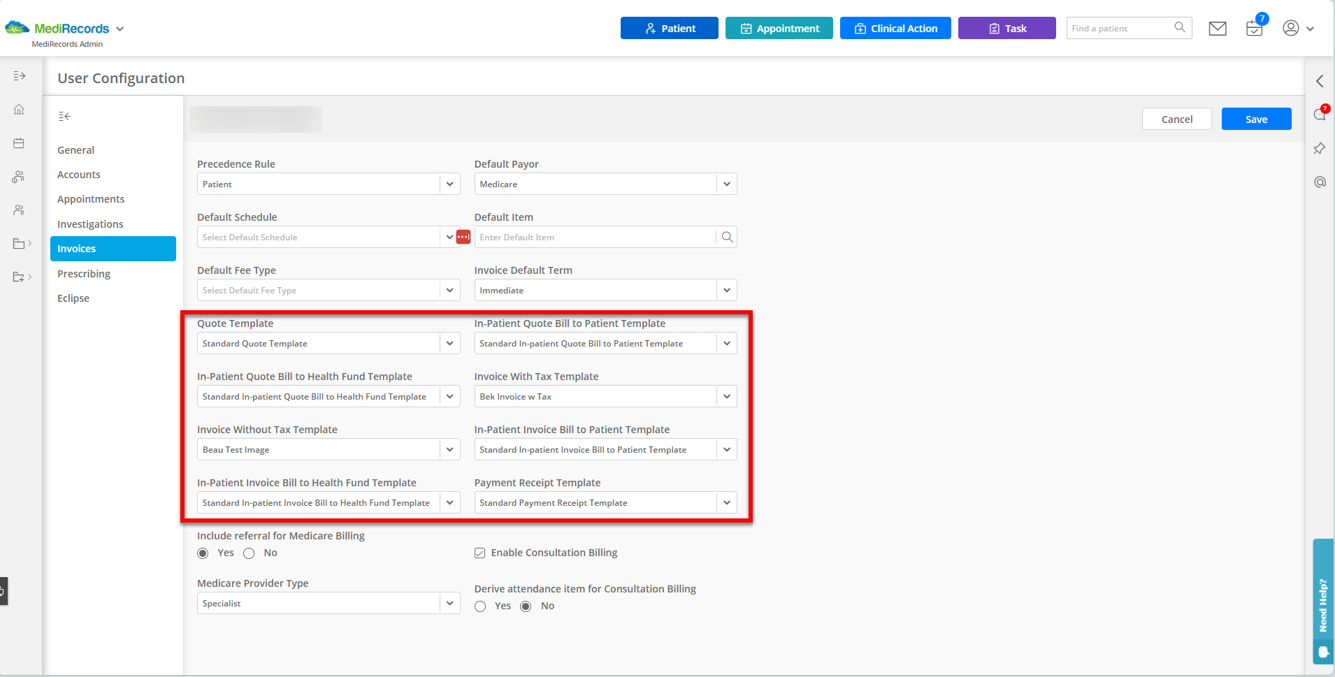 Invoice Template Management – MediRecords Knowledge Base