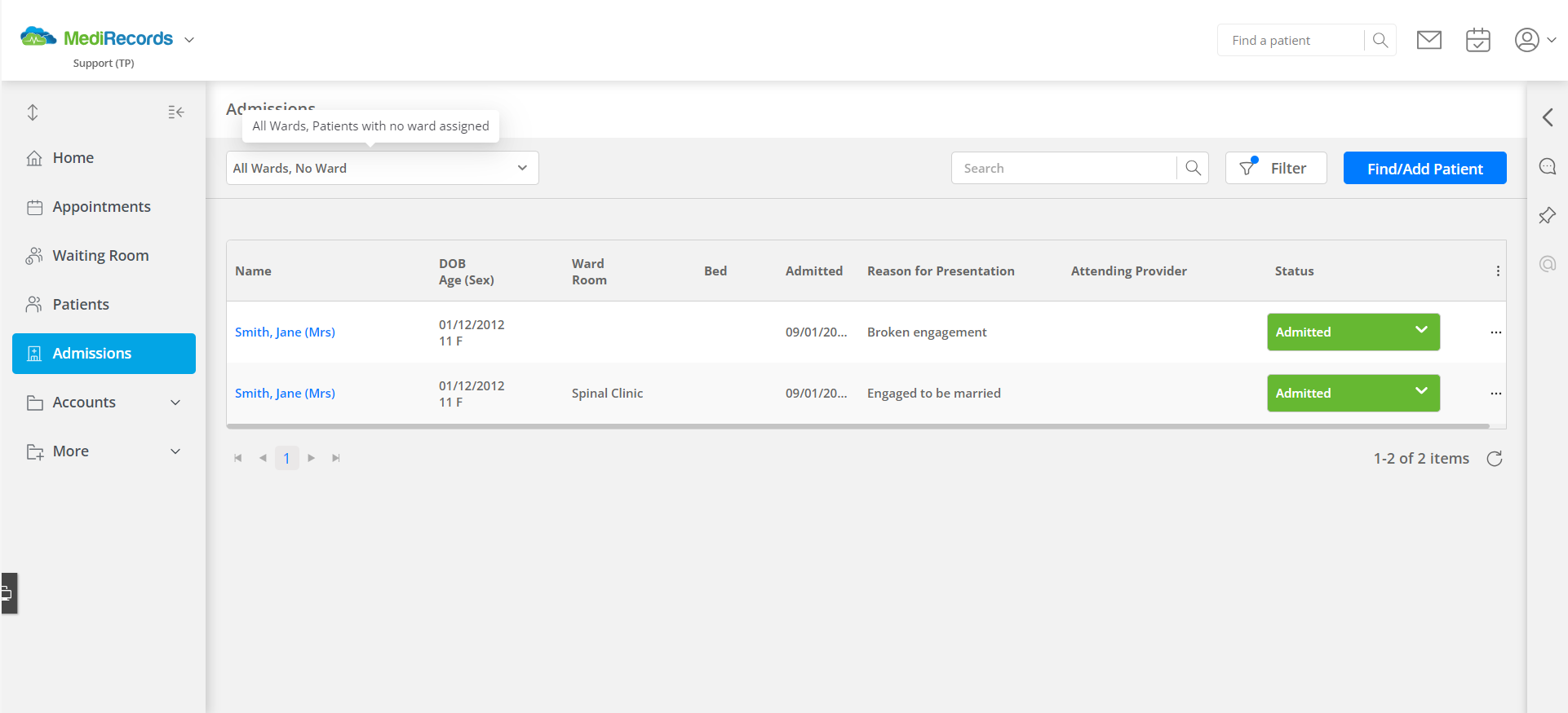 Admissions: The Admissions List, Admitting Patients, & Moving Patients – Knowledge Base