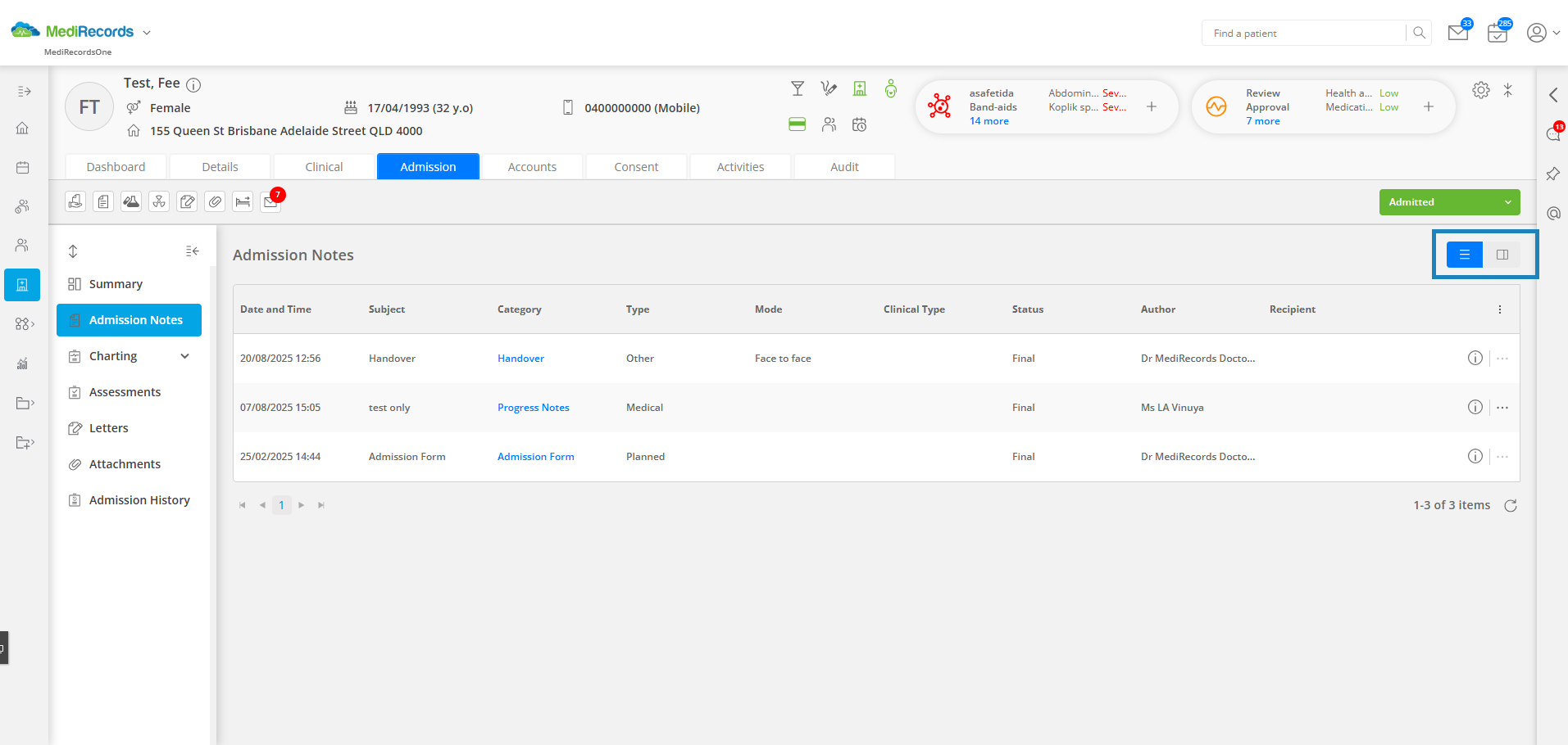 Admissions: Progress Notes & Handover – Knowledge Base