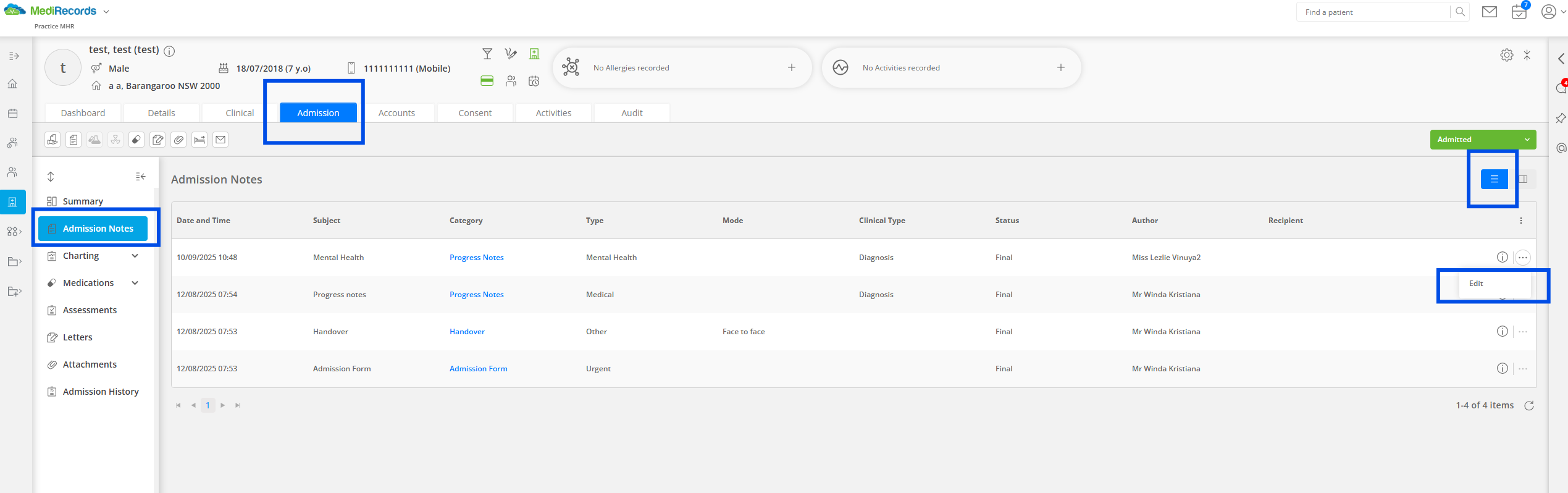Admissions: Progress Notes & Handover – Knowledge Base