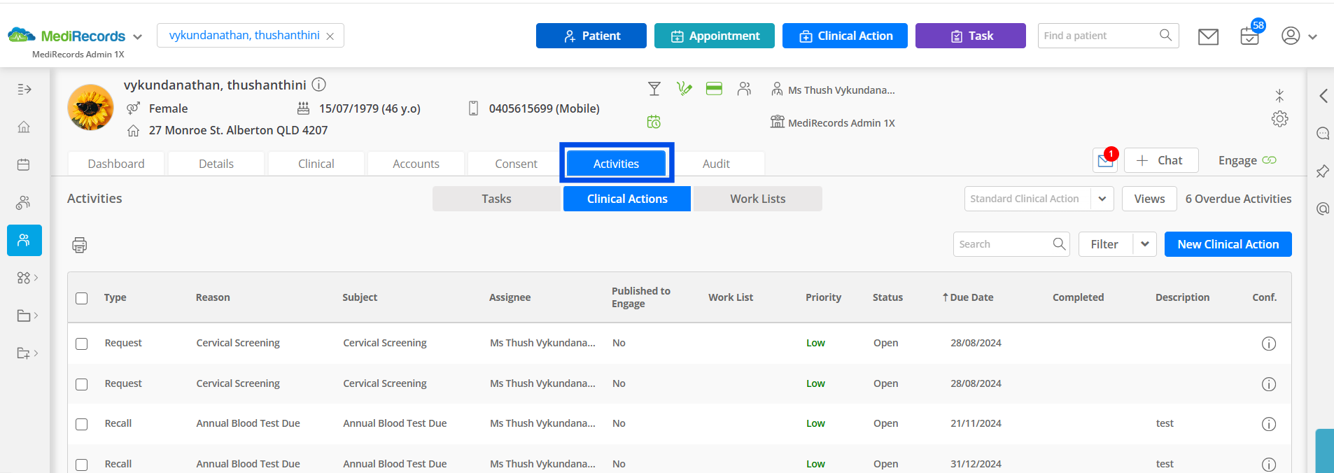 Activities - Tasks, Clinical Actions, and Work Lists – Knowledge Base